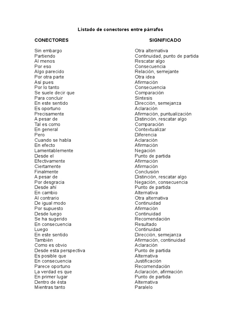 Conectores entre párrafos y su significado | PDF | Verdad | Epistemología