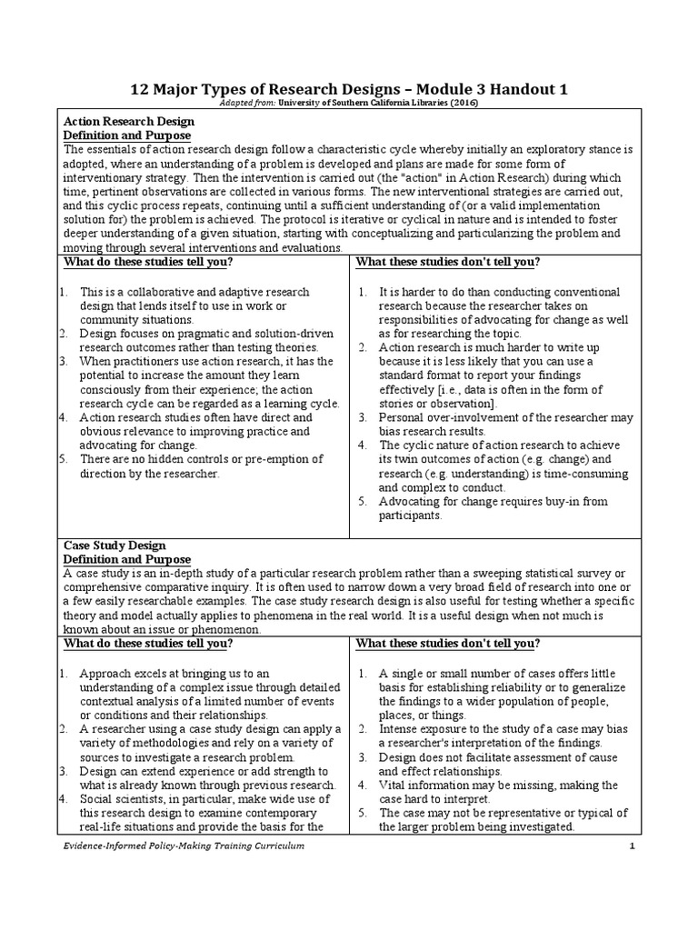 Module 3 Handout 1 12 Major Types of Research Designs | PDF ...