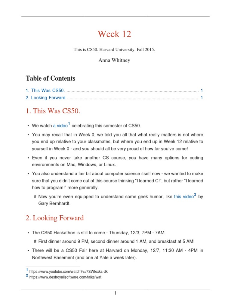Week 12: 1. This Was CS50 | Download Free PDF | Computing | Further ...
