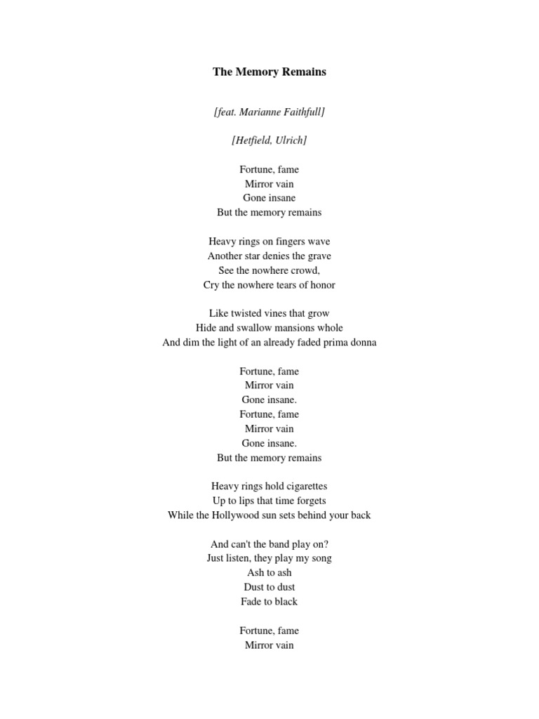 The Memory Remains: (Feat. Marianne Faithfull) (Hetfield, Ulrich) | PDF