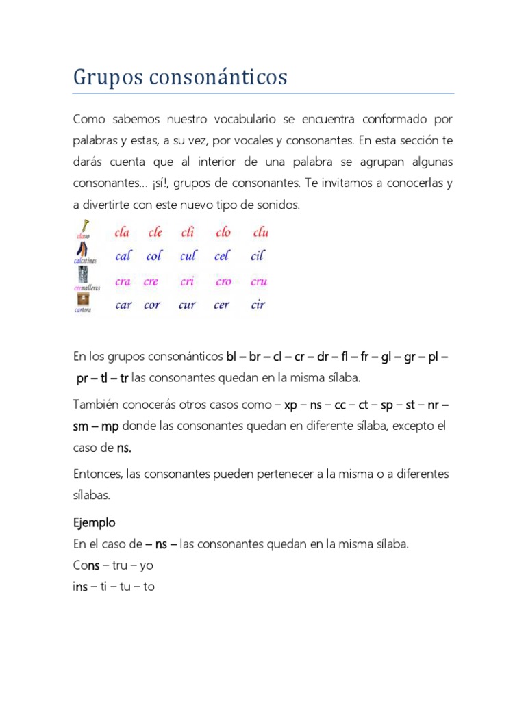 Grupos Consonánticos | PDF | Artes del Lenguaje y Comunicación
