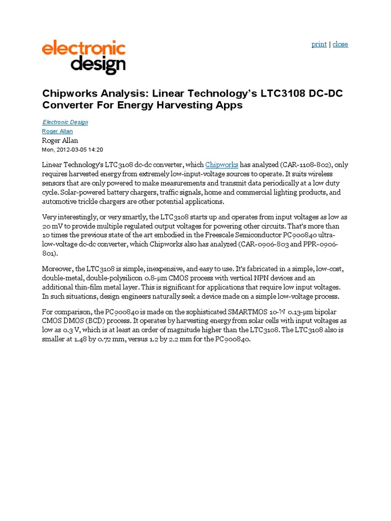 Chipworks Analysis - Linear Technology's LTC3108 DC-DC Converter | PDF | Mosfet | Field Effect ...