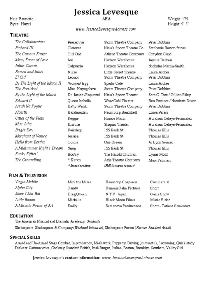 Jessica Levesque Resume Web | PDF | Theatre | Leisure