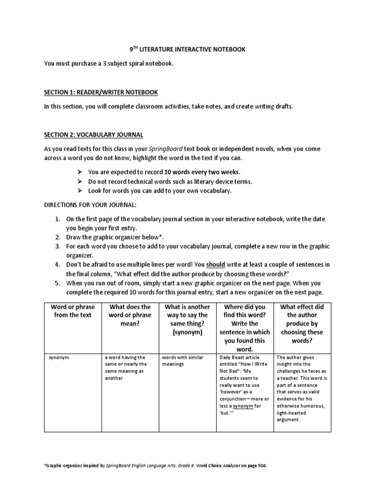 9th Literature Interactive Notebook | PDF | Notebook | Books