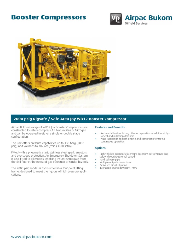 Booster Compressor 2000 Psig 3800 SCFM Joy WB12 Data Sheet | PDF ...
