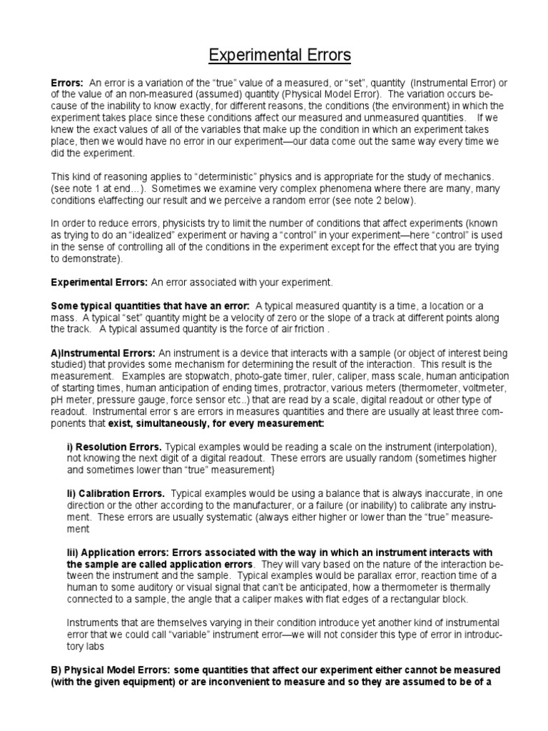 Errors Summarized | Observational Error | Experiment