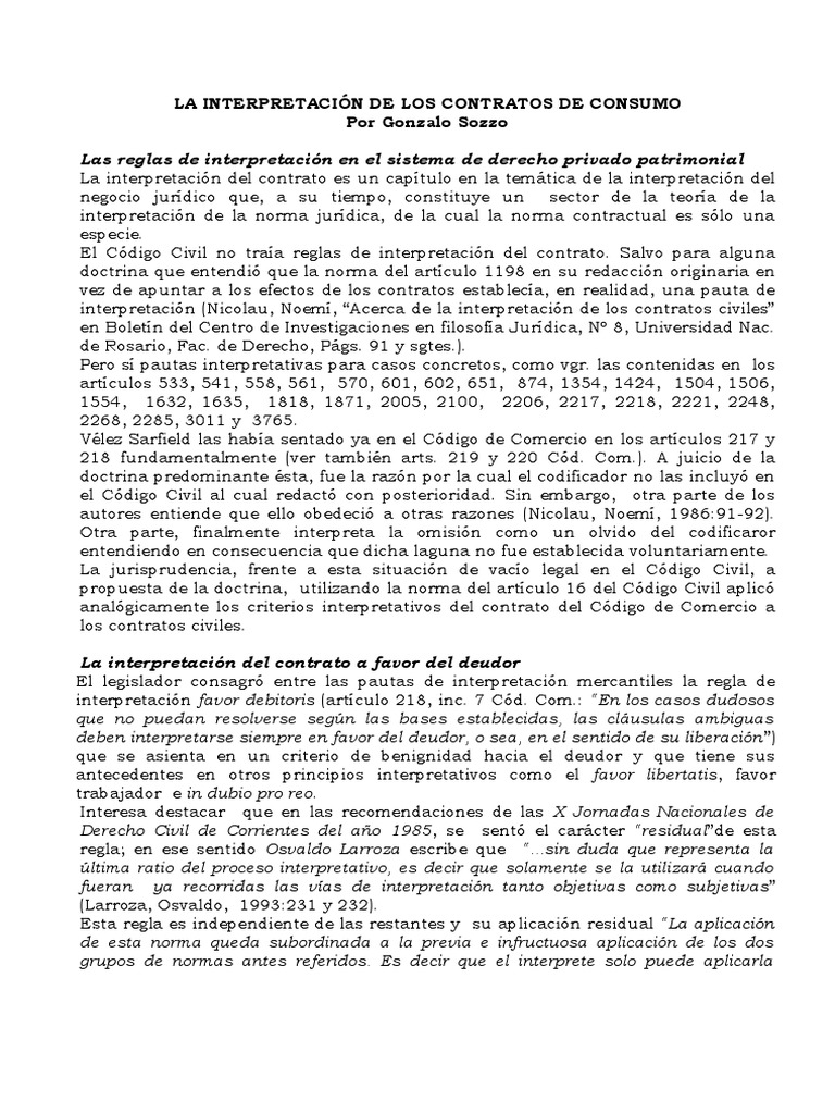 Interpretacion De Los Contratos De Consumo Los Consumidores Caso De