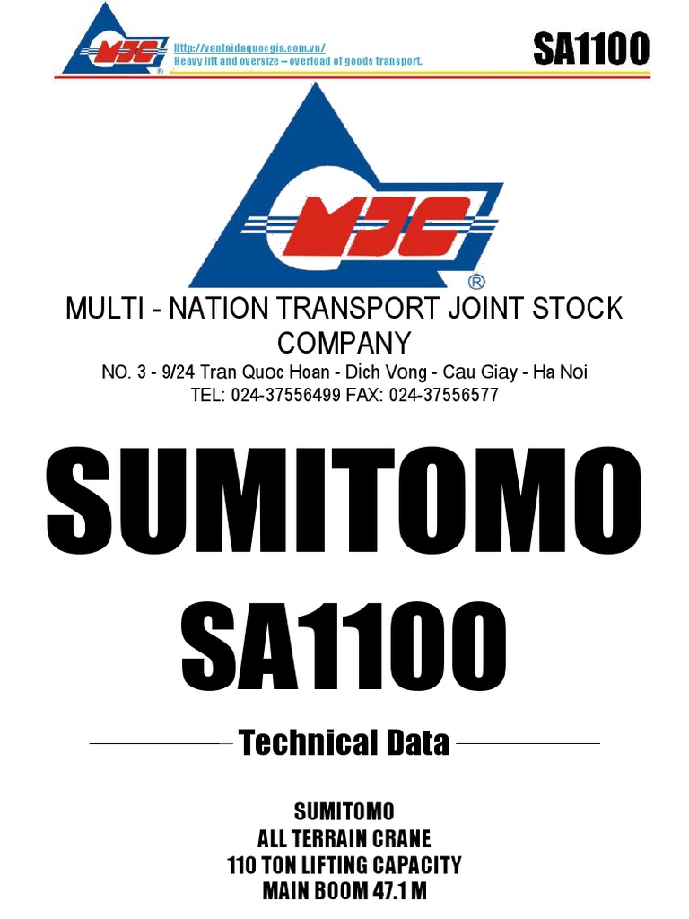 Sumitomo SA1100 Crane Specifications | PDF | Automatic Transmission | Brake