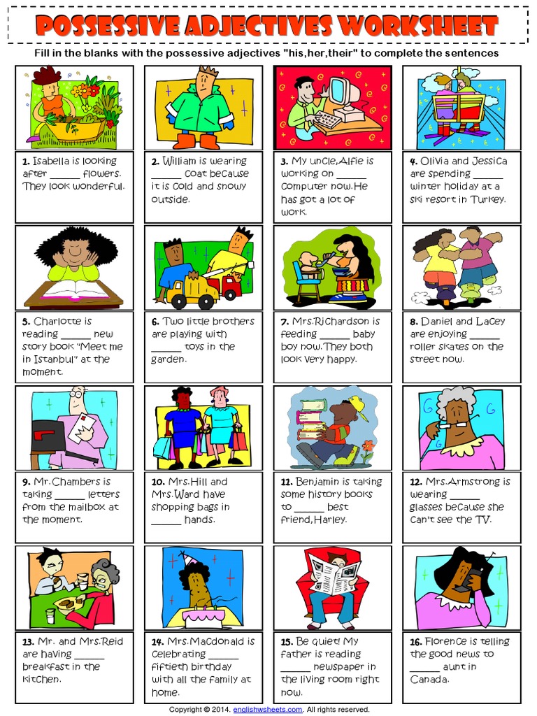 Possessive Adjectives His Her Their Esl Grammar Exercises Worksheet PDF ...