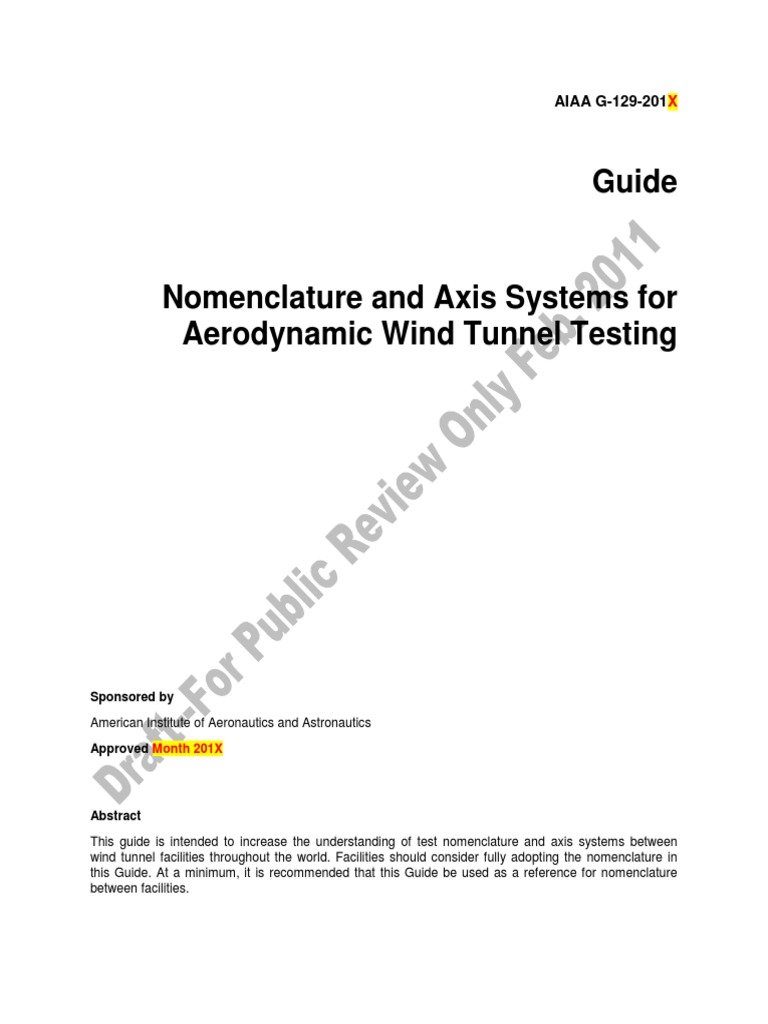 Axis and Nomenclature in Wind Tunnel | PDF | Mach Number | Cartesian ...