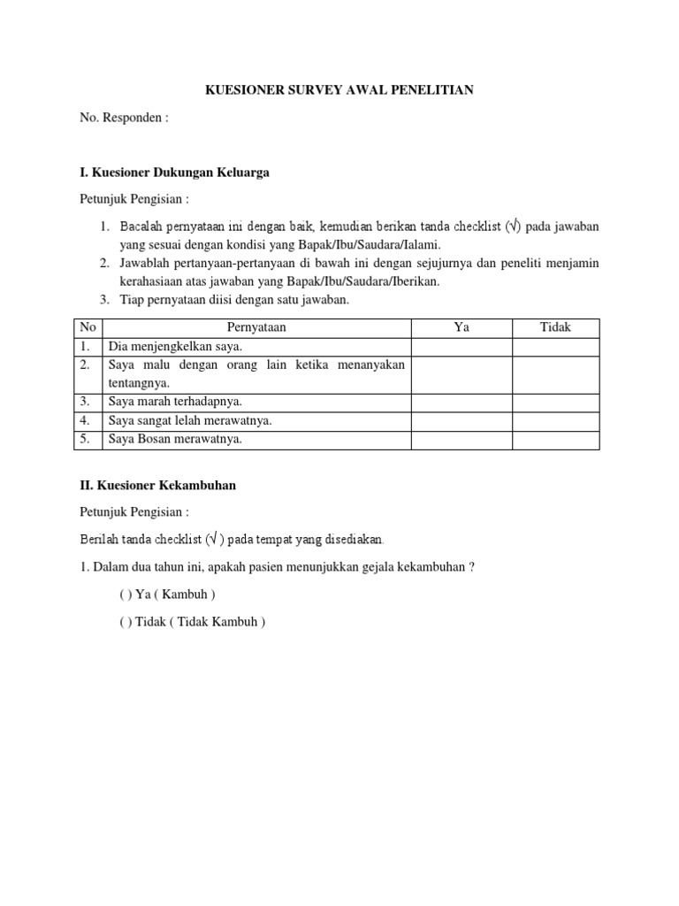 Kuesioner Survey Awal Penelitian | PDF
