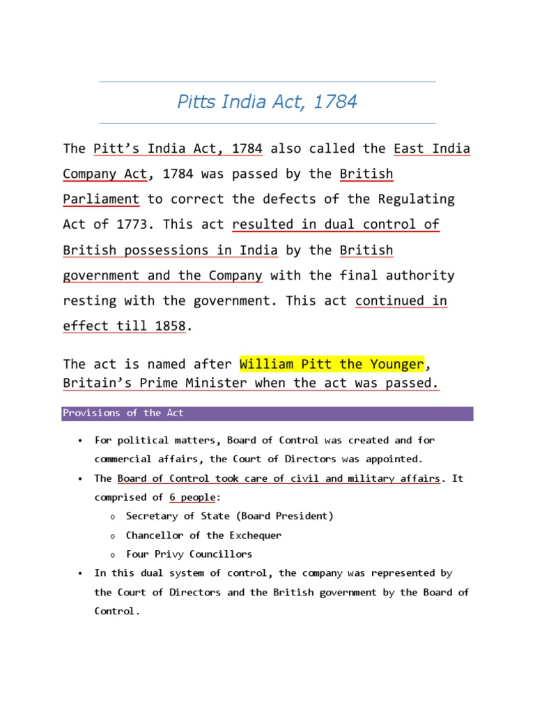 Pitts India Act | PDF