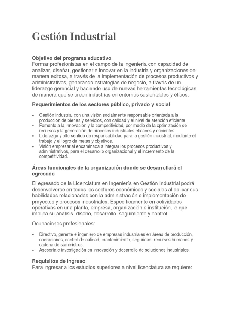 Gestión Industrial Pdf Ingeniería Diseño