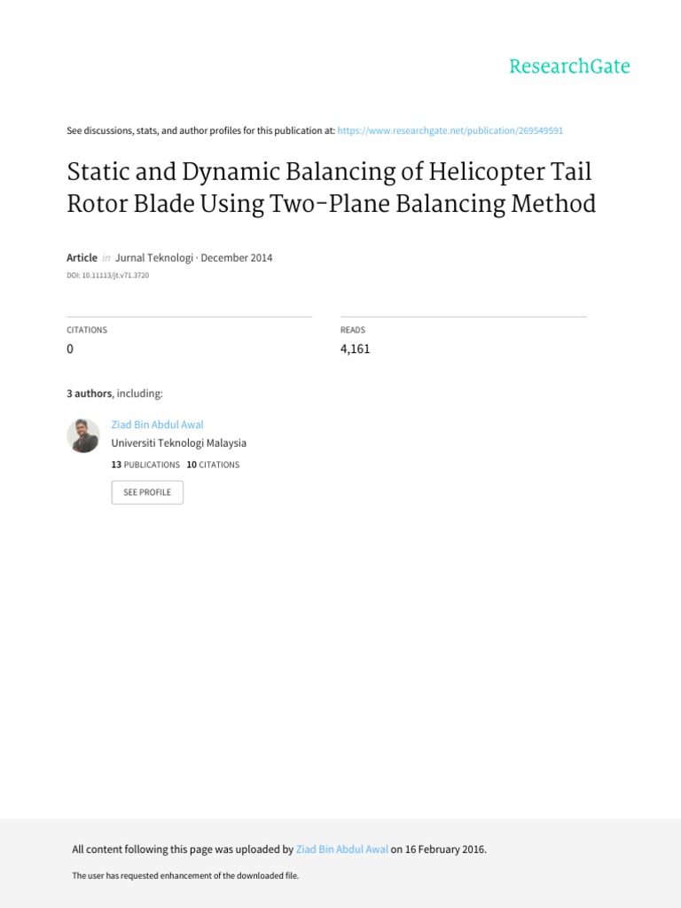 Static and Dynamic Balancing of Helicopter Tail | PDF | Helicopter ...