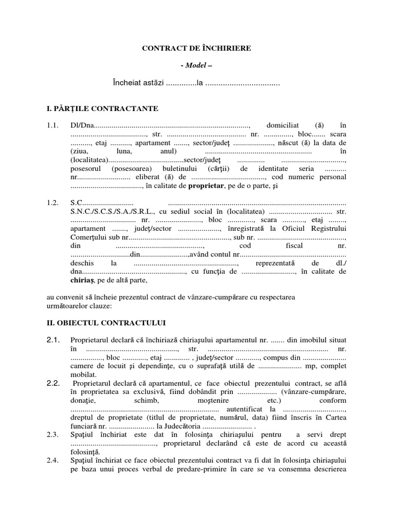 Contract de Inchiriere Imobil PDF | PDF