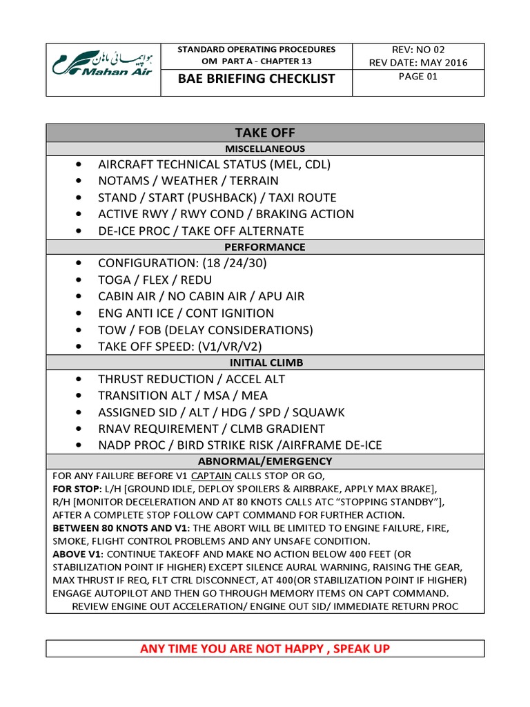 Bae Briefing Checklist: Miscellaneous | PDF | Turbine Engine Failure ...