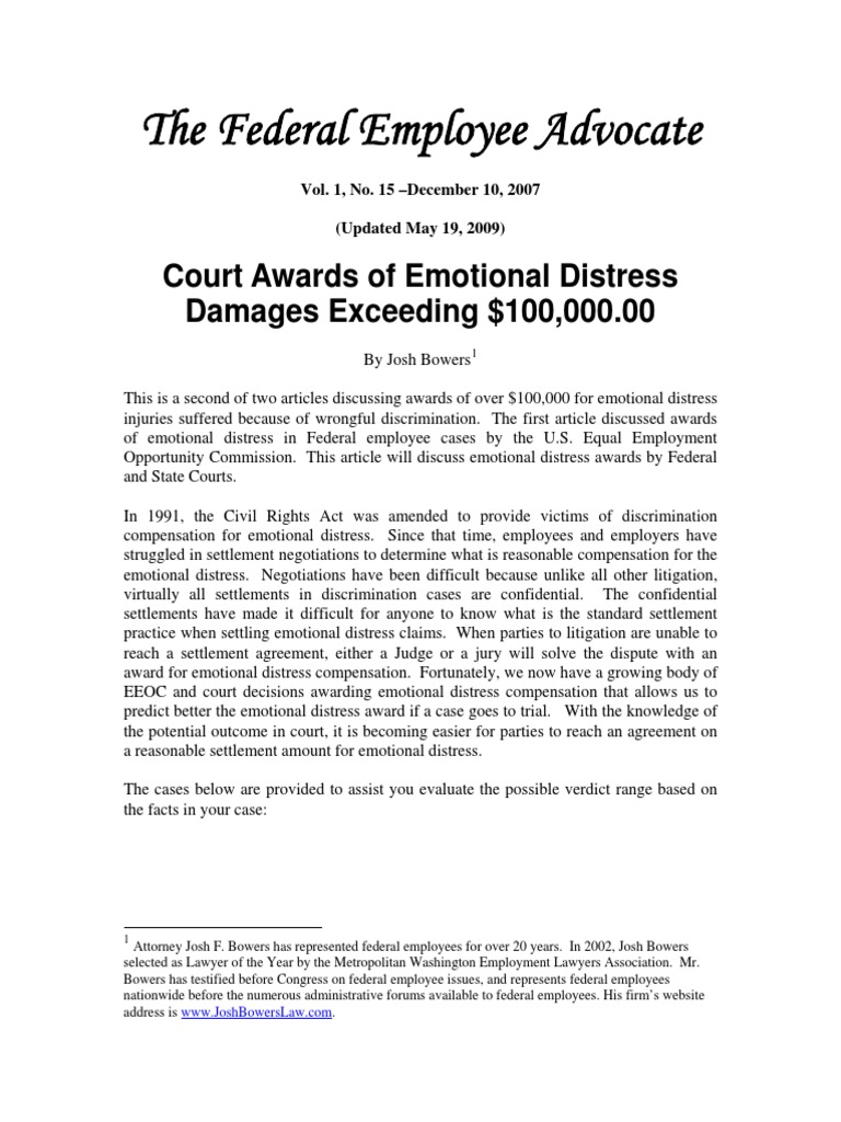2 Court Awards of Emotional Distress Over 100,000 | Settlement ...