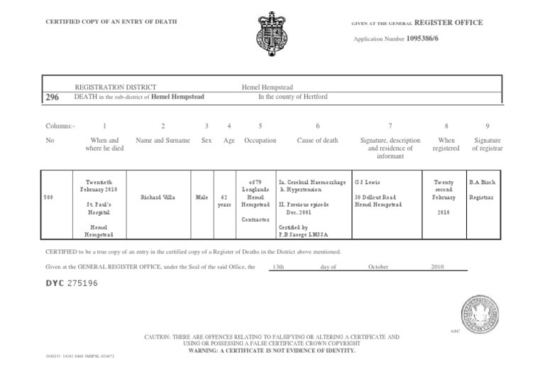 Death Certificate 1 | Government Of The United Kingdom | Government ...