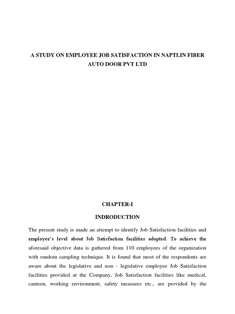 Chapter I, Introduction | PDF | Job Satisfaction | Employment
