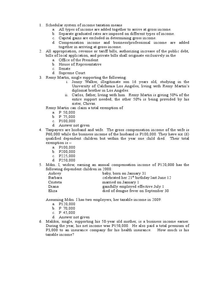 Tax Pre Test | PDF | Gross Income | Taxes
