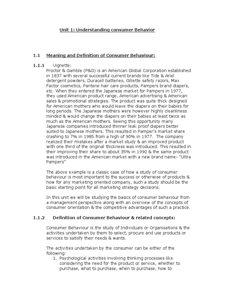 Unit 1: Understanding Consumer Behavior | PDF | Consumer Behaviour ...