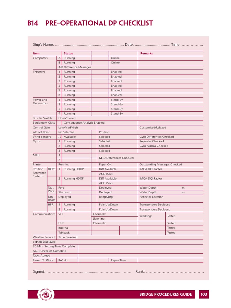 B14 Pre-Operational DP Checklist PDF | Download Free PDF | Radio | Wireless