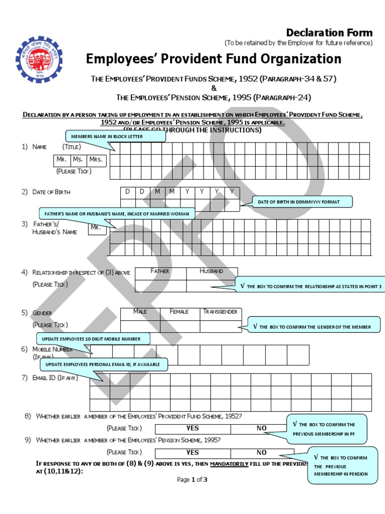 Employees Provident Fund Declaration Form | PDF | Government And ...