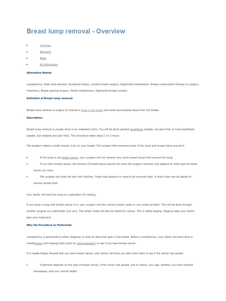 Breast Lump Removal | PDF | Breast Cancer | Surgery
