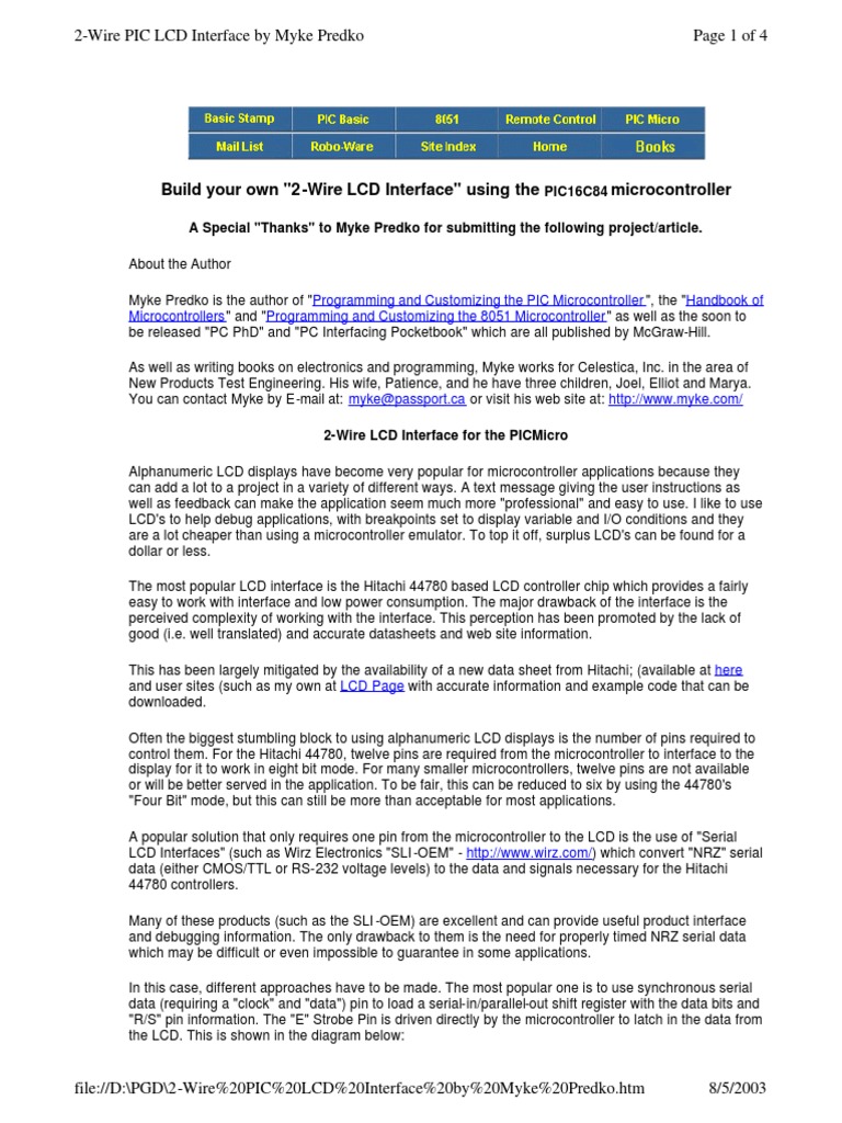 2-Wire LCD Interface For The PICMicro | PDF | Pic Microcontroller | Digital Electronics