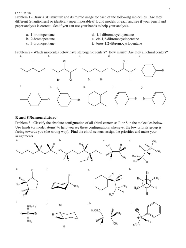 314 Stereochem Probs | PDF | Chirality (Chemistry) | Isomer