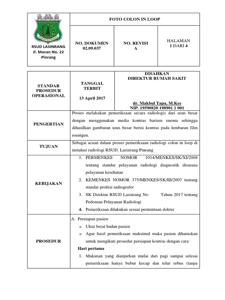 SPO Pemeriksaan Colon in Loop | PDF