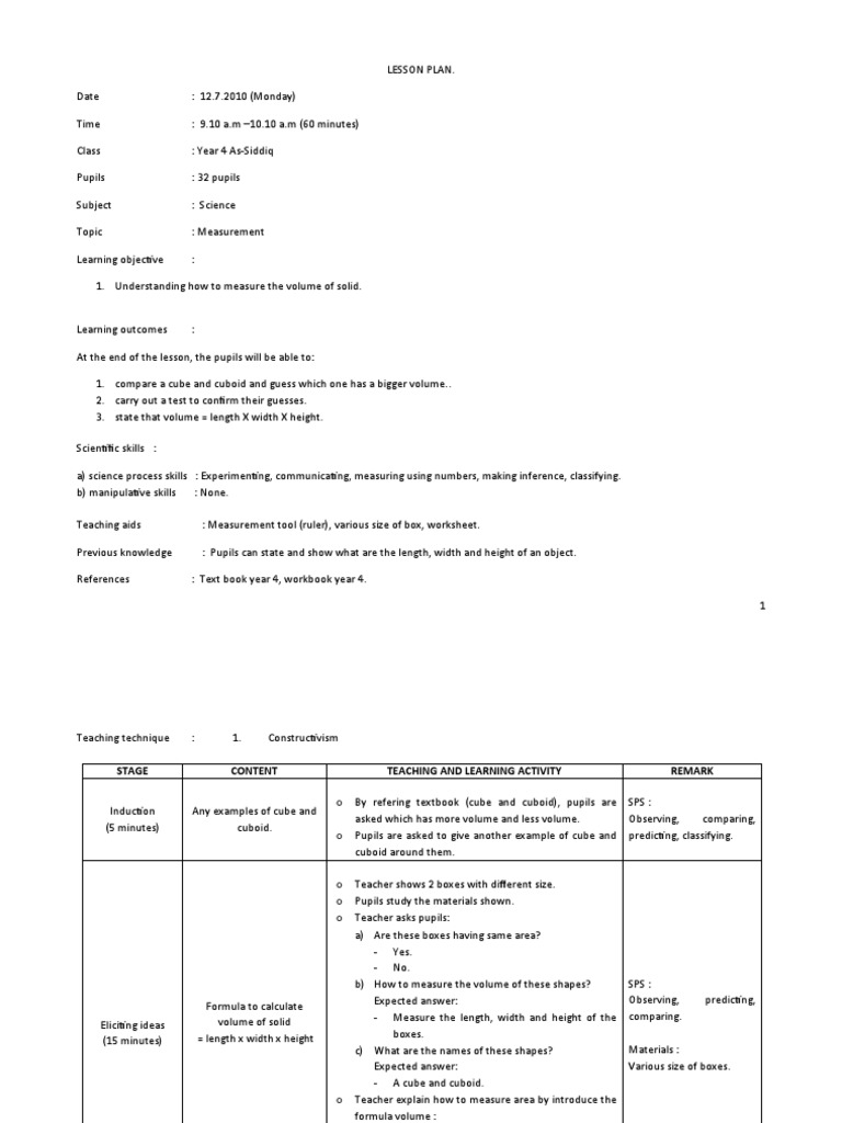 RPH Sains Tahun 4 | PDF | Length | Volume