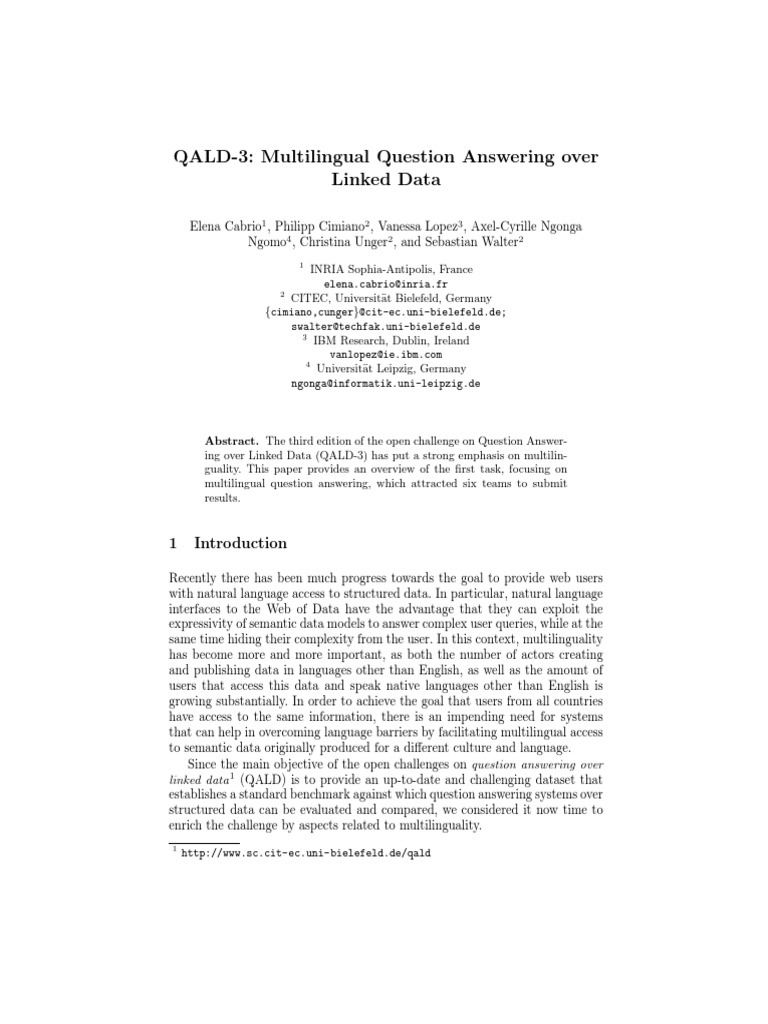 Cabrio Et Al. - 2013 - QALD-3 Multilingual Question Answering Over Linked Data | PDF | Resource ...