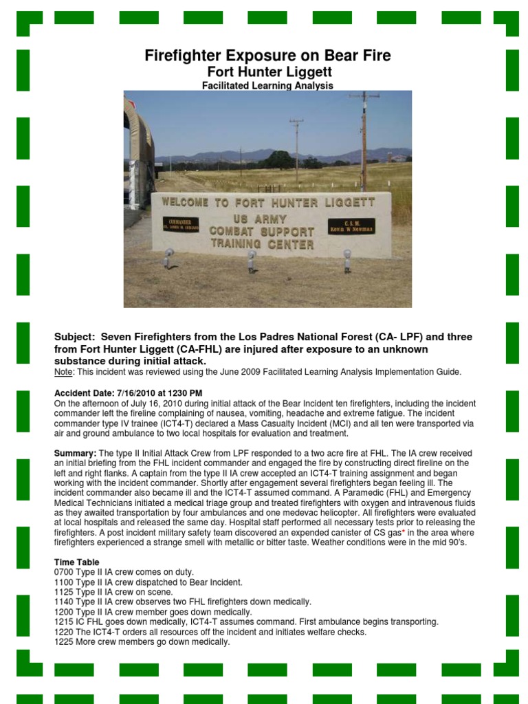 Fort Hunter Liggett Firefighter HAZMAT Exposure | PDF | Public Safety ...