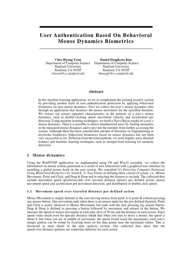 Behavioral Mouse Dynamics Authentication | PDF | Biometrics | Speed