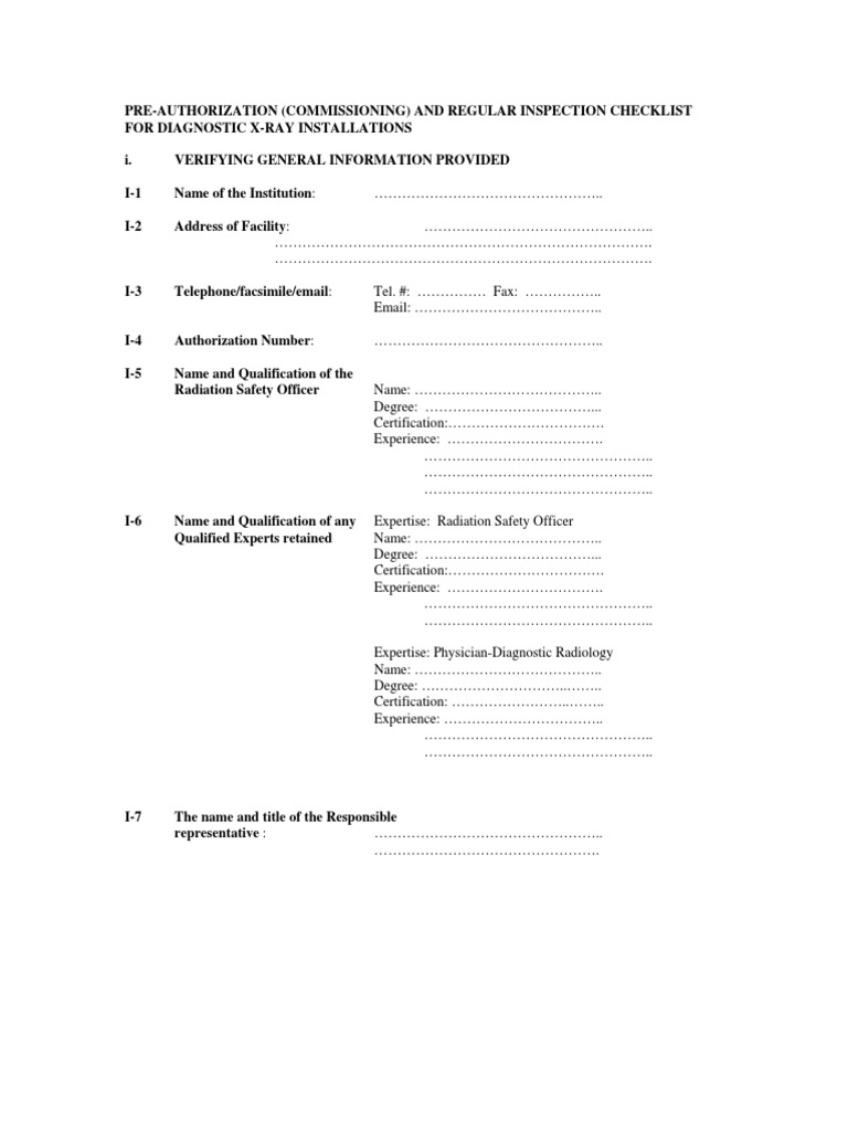 Checklist for Regular Inspection and Commissioning of Diagnostic ...