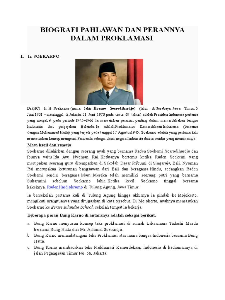 Biografi Pahlawan Dan Perannya Dalam Proklamasi | PDF