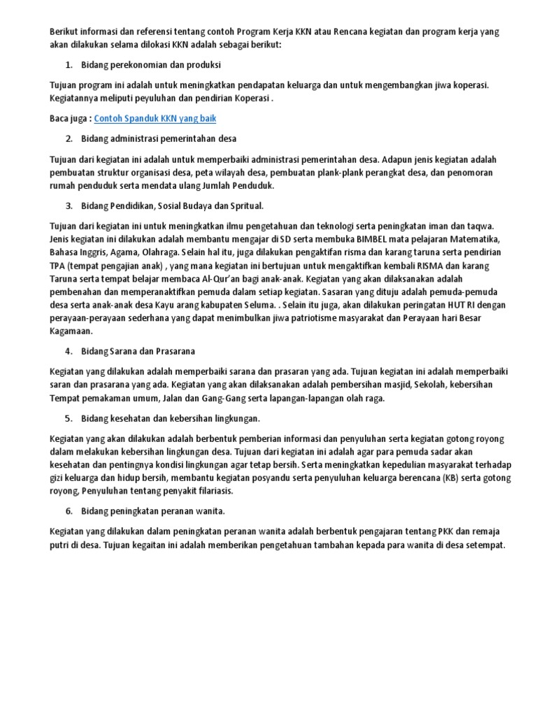 Berikut Informasi Dan Referensi Tentang Contoh Program Kerja KKN Atau ...
