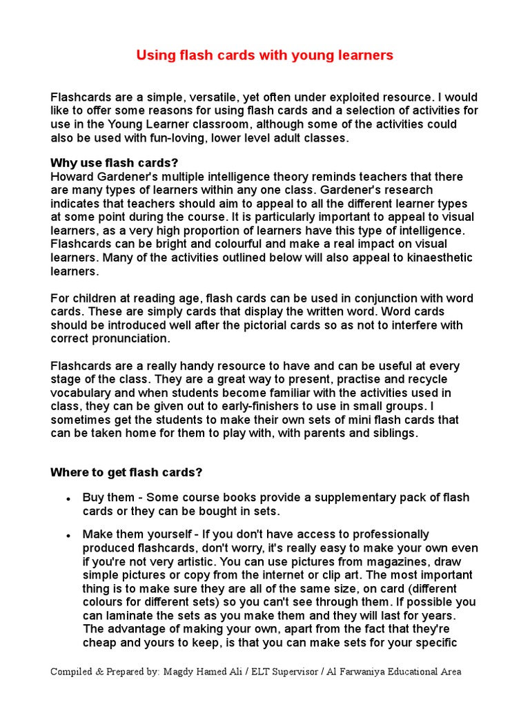 Using Flash Cards With Young Learners | PDF | Flashcard | Plural