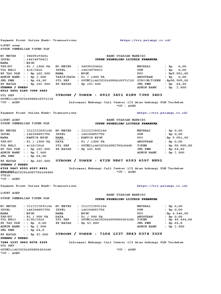 Contoh Struk Pembelian Token Listrik | PDF