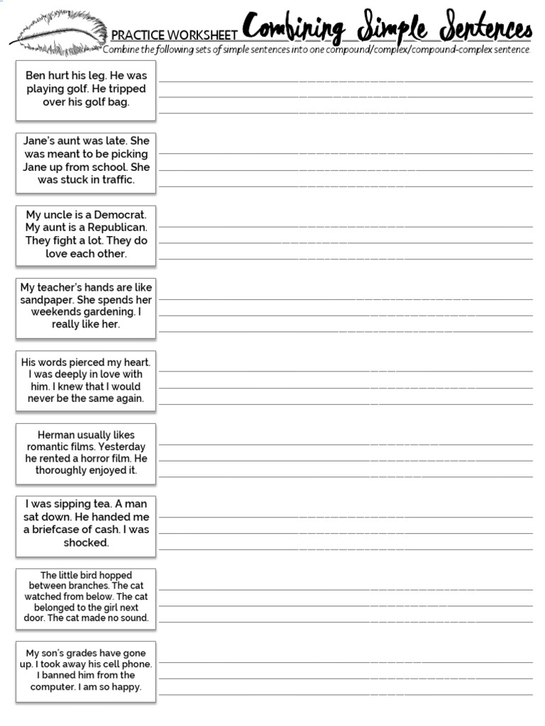 Combining Sentences Practice Worksheet