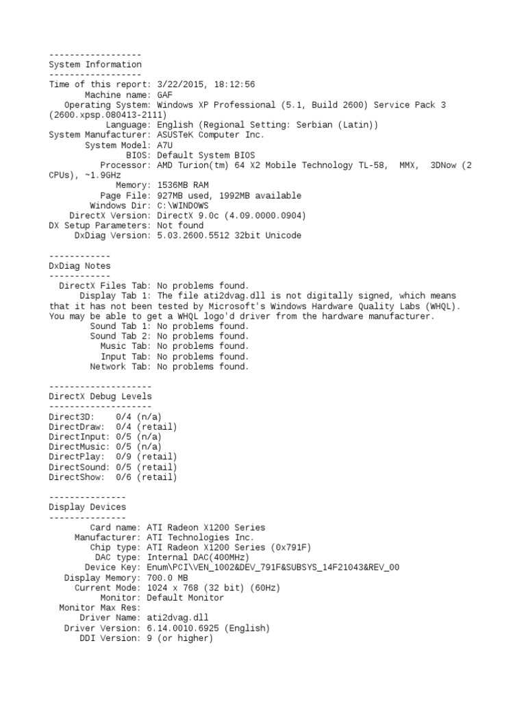 System Information Summary | PDF | Device Driver | Codec