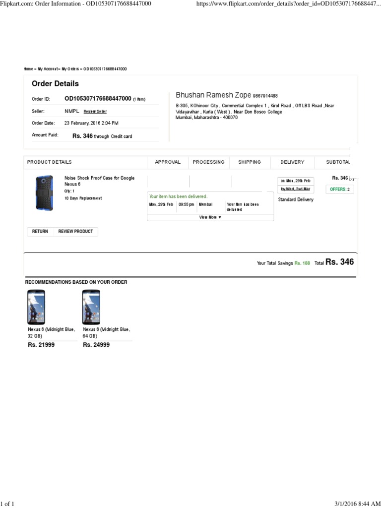 Order Details: Bhushan Ramesh Zope | PDF | Service Industries | Business