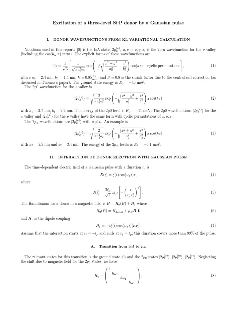 Excitation of A Three-Level Si:P Donor by A Gaussian Pulse | PDF ...