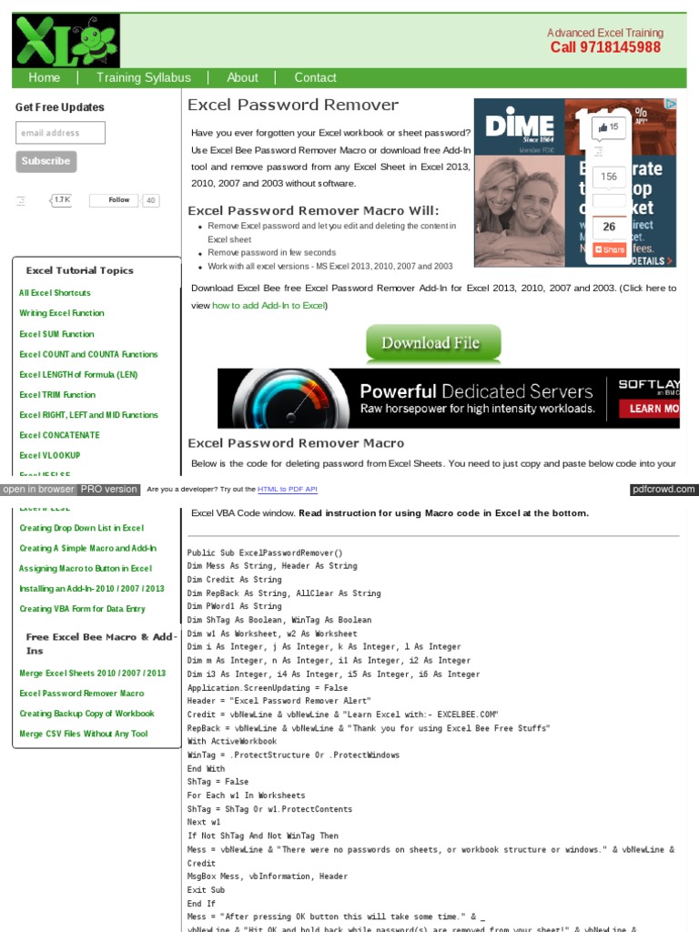 Excel Password Remover Macro | PDF | Computer Related Introductions | Microsoft Excel