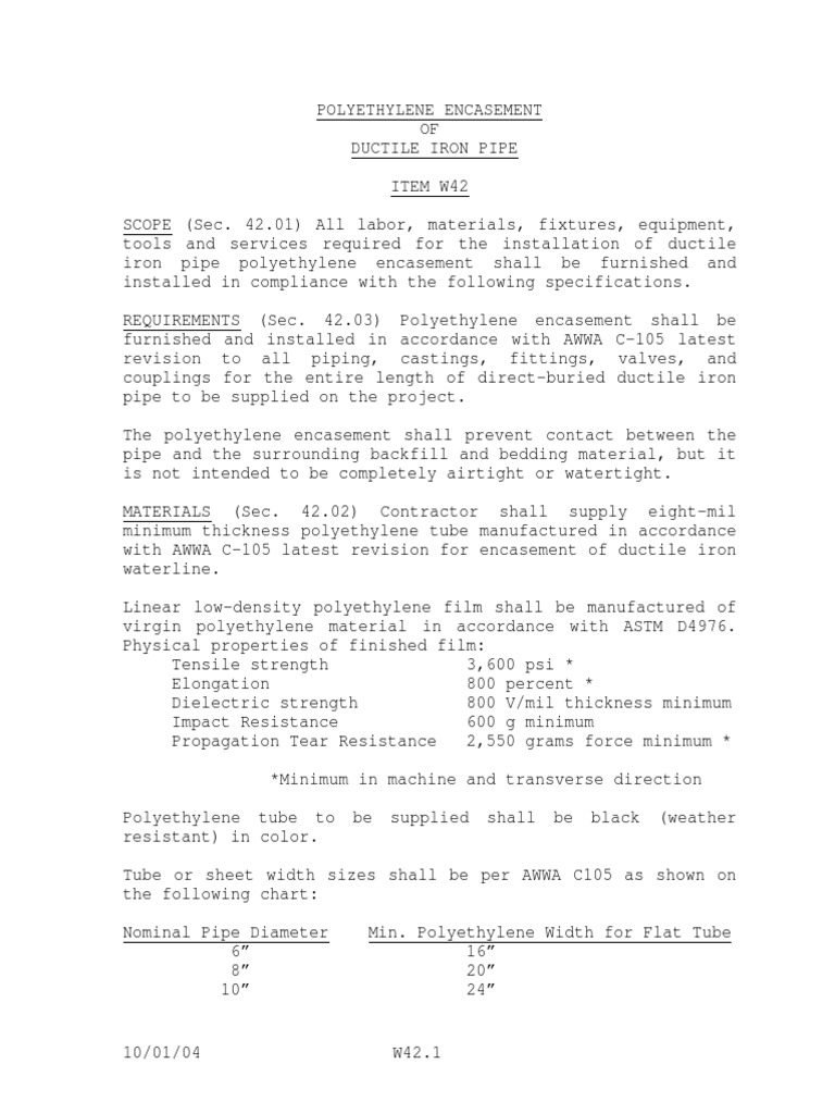 Item W42 - PE Encasement of DIP | PDF | Pipe (Fluid Conveyance ...