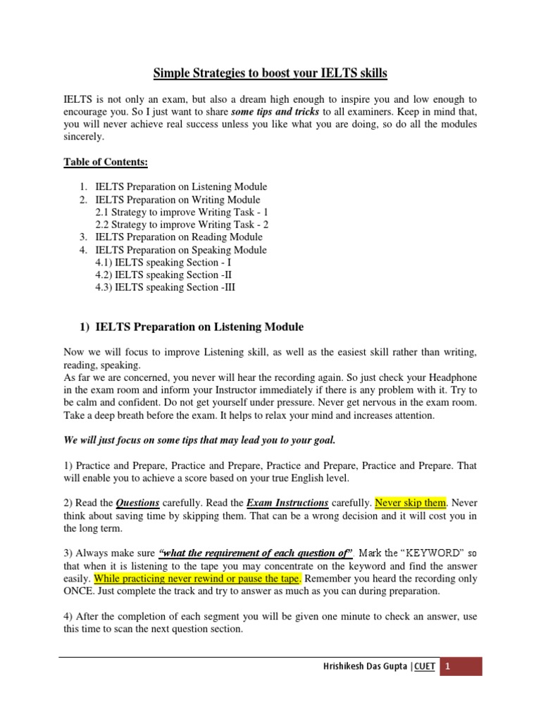 Simple Strategies To Boost Your IELTS Skills PDF | PDF | International ...