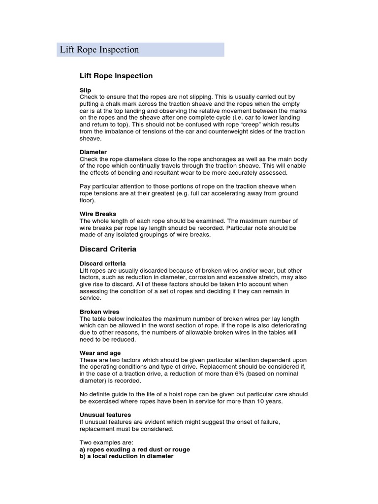 Lift Rope Inspection | PDF | Rope | Elevator