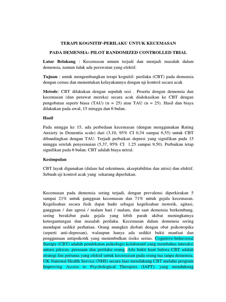 Terapi Kognitif Perilaku Pada Demensia Dengan Cemas