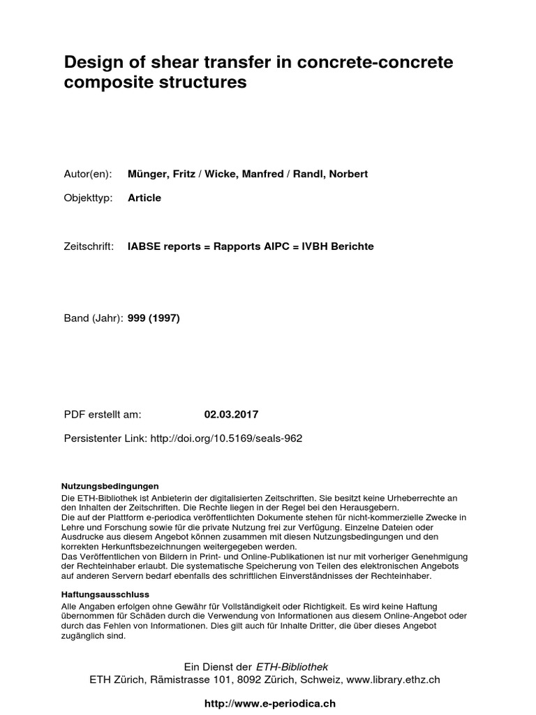 Design of Shear Transfer in Concrete-Concrete Composite Structures | PDF